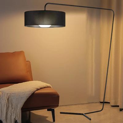 China JYLIGHTING Modern Minimalist Floor Lamp Cantilever Design with Geometric Iron Frame Drum Shade Black Color Modern Floor Light for sale
