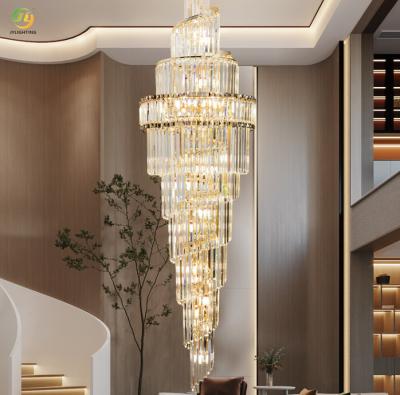 China JYLIGHTING Modern Light Luxury Villa Living Room Hollow Chandelier Light Luxury Multi-layer Crystal Villa Stair Chandelier for sale
