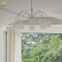 China JYLIGHTING White Lily of the Valley Chandelier French Cream Style Living Room Simple Art Design Warm Light Luxury Bedroom Modern Pendant Light for sale