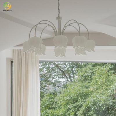 China JYLIGHTING White Lily of the Valley Chandelier French Cream Style Living Room Simple Art Design Warm Light Luxury Bedroom Modern Pendant Light for sale
