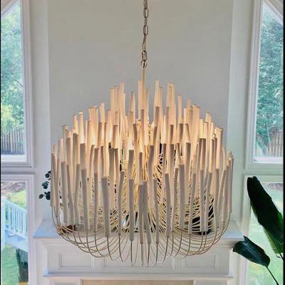 China JYLIGHTING Nordic Living Room Bedroom Wooden French Retro Style Chandelier Ceiling Large Wooden Metal Chandeliers Pendant Lights for sale