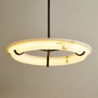 China JYLINGTING Natural Alabaster Pendant Light Circular Chandelier Remote Control Minimalist Nordic Design for Dining Room Hanging Modern Pendant Light for sale
