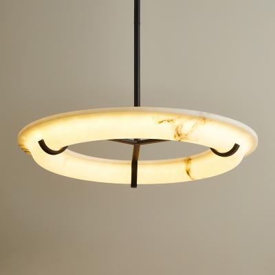 China JYLINGTING Natural Alabaster Pendant Light Circular Chandelier Remote Control Minimalist Nordic Design for Dining Room Hanging Modern Pendant Light for sale