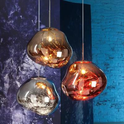 China Modern Lava Glass Pendant Light, Irregular Amber/Red Glass Hanging Lamp, Artistic Statement Lighting for Living Room, Dining Room, Bar for sale