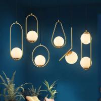 China JYLIGHTING Minimalist Brass Opal Glass Globe Pendant Light, Geometric Frame Hanging Lamp for Home Decor for sale