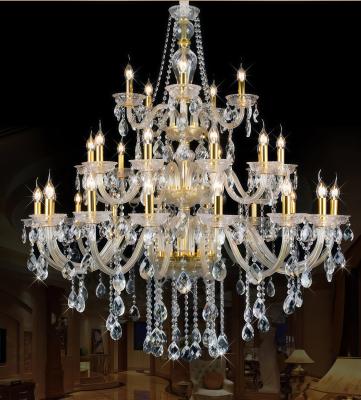 China Luxury 3-Tier Gold Crystal Chandelier, Large K9 Crystal Pendant Lighting for Living Room, Villa, Hotel Lobby, Dining Room for sale