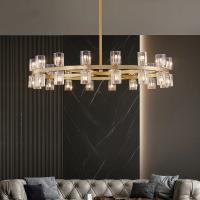China JYLIGHTING Modern Luxury Gold Brass Wagon Wheel Chandelier, 2-Tier Clear Ribbed Glass Cylinder Pendant Light for Living Room, Dining Room for sale