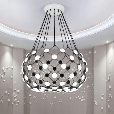 China JYLIGHTING Modern Black & White Mesh Chandelier, Geometric Grid LED Pendant Light with Acrylic Discs for Living Room & Dining Room for sale