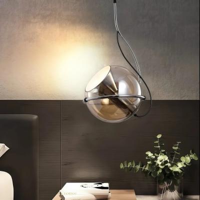 China JYLIGHTING Modern Amber Glass Sphere Pendant Light, Curved Chrome Metal Arm Hanging Lamp for Dining Room, Kitchen Island for sale