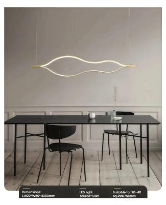 China JYLIGHTING Modern Wavy Gold LED Pendant Light, Abstract Wave Linear Hanging Lamp for Dining Room & Kitchen Island for sale