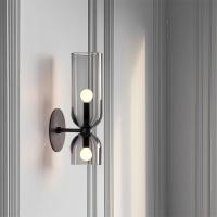 China JYLIGHTING Modern 2-Light Cylinder Glass & Iron Wall Sconce, Double Glass Wall Lamp for Bathroom Vanity, Bedroom, Hallway for sale