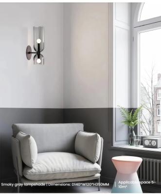 China JYLIGHTING Modern 2-Light Cylinder Glass & Iron Wall Sconce, Double Glass Wall Lamp for Bathroom Vanity, Bedroom, Hallway for sale