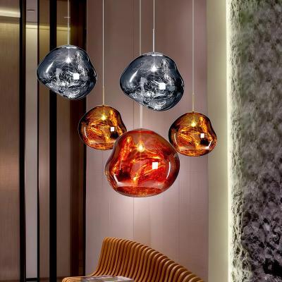 China JYLIGHTING Modern Melted Glass Pendant Light, Irregular Shape Swirled Glass Hanging Lamp with Metal Rod for Kitchen Island & Dining Room for sale