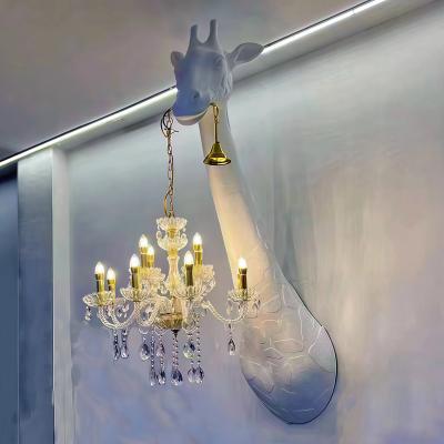 China JYLIGHTING Creative Giraffe Head Wall Lamp, Resin Giraffe Wall Sculpture with Crystal Chandelier for Living Room & Hallway for sale