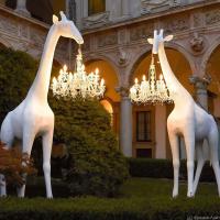China JYLIGHTING Creative Full-Size Giraffe Floor Lamp, Resin Giraffe Sculpture with Gold Crystal Chandelier for Lobby & Commercial Decor for sale