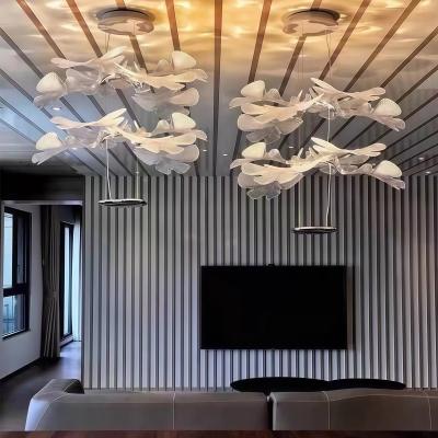 China JYLIGHTING Modern Acrylic Flower Pendant Light, 3D Petal-Shaped LED Chandelier with Polished Metal Base for Living Room & Lobby for sale