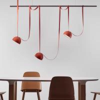 China JYLIGHTING Modern 3-Light Linear Pendant Lamp, Iron Bar & Aluminum Dome Shades with Leather Belt Cords for Dining Room for sale