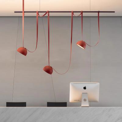 China JYLIGHTING Modern 3-Light Linear Pendant Lamp, Iron Bar & Aluminum Dome Shades with Leather Belt Cords for Dining Room for sale