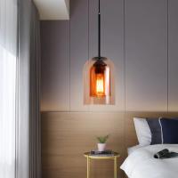 China JYLIGHTING Modern Amber Glass Pendant Light, Black Iron Rod & Cylindrical Amber Glass Shade Hanging Lamp for Kitchen Island & Bar for sale