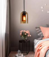 China JYLIGHTING Modern Amber Glass Pendant Light, Black Iron Rod & Cylindrical Amber Glass Shade Hanging Lamp for Kitchen Island & Bar for sale