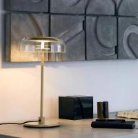 China JYLIGHTING Modern Smoked Glass Table Lamp, Gold-Plated Metal Frame with Integrated LED for Bedroom & Living Room for sale