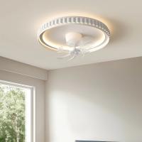 China JYLIGHTING Modern 2-Tier Dimmable Ceiling Fan Light, White Ribbed LED Chandelier with Retractable Blades for Bedroom & Living Room for sale