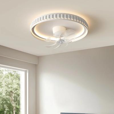 China JYLIGHTING Modern 2-Tier Dimmable Ceiling Fan Light, White Ribbed LED Chandelier with Retractable Blades for Bedroom & Living Room for sale
