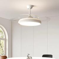 China JYLIGHTING Modern 2-Tier Dimmable Ceiling Fan Light, White Ribbed LED Chandelier with Retractable Blades for Bedroom & Living Room for sale