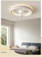 China JYLIGHTING Modern 2-Tier Dimmable Ceiling Fan Light, White Ribbed LED Chandelier with Retractable Blades for Bedroom & Living Room for sale