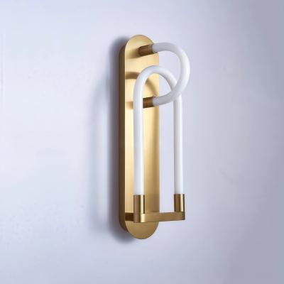 China JYLIGHTING Art Deco Iron & Acrylic LED Wall Sconce, Gold Finish Interlocking Tube Light for Bedroom & Entryway for sale
