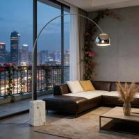 China JYLIGHTING Modern Arched Floor Lamp, Marble Base & Chrome Metal Arm Overarching Light for Living Room & Reading Nook for sale