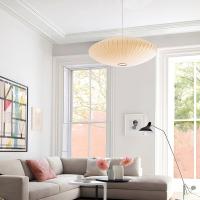 China JYLIGHTING Mid-Century Saucer Pendant Light, Iron Frame & Faux Silk Shade Soft Glow Hanging Lamp for Dining & Living Room for sale