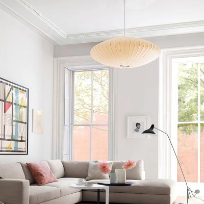 China JYLIGHTING Mid-Century Saucer Pendant Light, Iron Frame & Faux Silk Shade Soft Glow Hanging Lamp for Dining & Living Room for sale