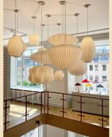 China JYLIGHTING Mid-Century Saucer Pendant Light, Iron Frame & Faux Silk Shade Soft Glow Hanging Lamp for Dining & Living Room for sale