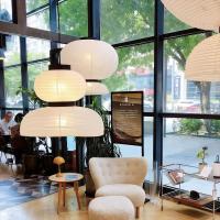 China JYLIGHTING Modern Japanese Style Paper Pendant Light, Iron Framed White Ribbed Hanging Lamp for Living Room & Bedroom for sale