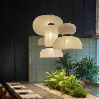China JYLIGHTING Modern Japanese Style Paper Pendant Light, Iron Framed White Ribbed Hanging Lamp for Living Room & Bedroom for sale