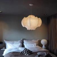 China JYLIGHTING Modern Organic-Shape Pendant Light, Iron Frame & Artificial Silk Shade, Soft Glow Hanging Lamp for Bedroom & Living Room for sale
