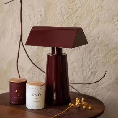 China JYLIGHTING Glossy Burgundy Aluminum & Acrylic Table Lamp, Modern Minimalist Desk Light for Bedroom & Office for sale