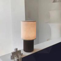 China JYLIGHTING Ribbed Aluminum & Linen Shade Table Lamp, Minimalist Cylindrical Desk Light for Bedroom & Living Room for sale