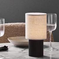 China JYLIGHTING Ribbed Aluminum & Linen Shade Table Lamp, Minimalist Cylindrical Desk Light for Bedroom & Living Room for sale