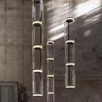 China JYLIGHTING Modern Tiered Glass & Iron LED Pendant Light, Clear Cylinder & Dome Shade Hanging Lamp for Living Room for sale