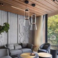 China JYLIGHTING Modern Tiered Glass & Iron LED Pendant Light, Clear Cylinder & Dome Shade Hanging Lamp for Living Room for sale