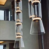 China JYLIGHTING Modern Tiered Glass & Iron LED Pendant Light, Clear Cylinder & Dome Shade Hanging Lamp for Living Room for sale