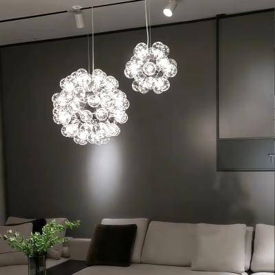 China JYLIGHTING Modern Globe Chandelier, Stainless Steel Frame with Clear Glass Bulbs, Spherical Pendant Light for Living Room & Foyer for sale
