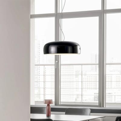China JYLIGHTING Glossy Black Aluminum Disc Pendant Light, Modern Wide Dome Hanging Lamp for Dining & Living Room for sale