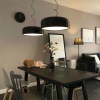 China JYLIGHTING Glossy Black Aluminum Disc Pendant Light, Modern Wide Dome Hanging Lamp for Dining & Living Room for sale