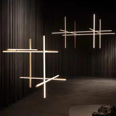 China JYLIGHTING Modern Gold Aluminum & Silicone Linear Pendant Light, Abstract Geometric LED Hanging Lamp for Living Room & Foyer for sale