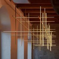 China JYLIGHTING Modern Gold Aluminum & Silicone Linear Pendant Light, Abstract Geometric LED Hanging Lamp for Living Room & Foyer for sale