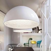 China JYLIGHTING Nordic Glossy White Resin Dome Pendant Light, Embossed Floral Interior Hanging Lamp for Dining & Living Room for sale