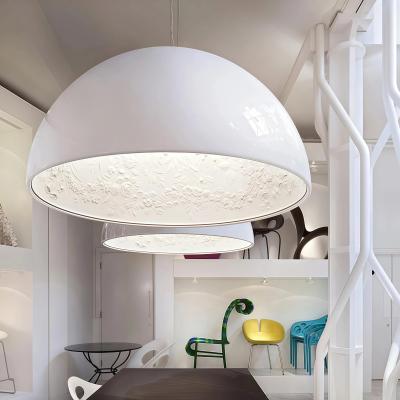 China JYLIGHTING Nordic Glossy White Resin Dome Pendant Light, Embossed Floral Interior Hanging Lamp for Dining & Living Room for sale